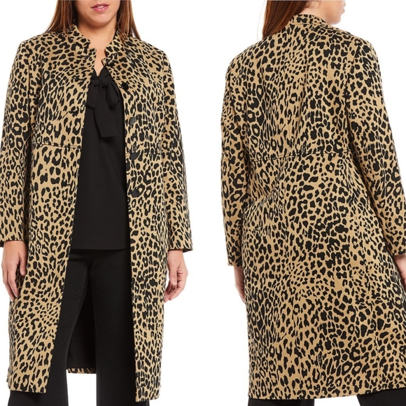Kasper | Jackets & Coats | Kasper Animal Print Jacquard Stand Collar ...